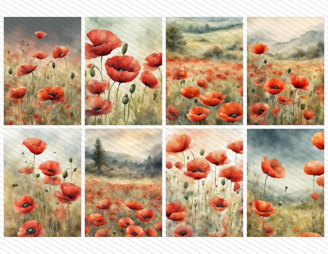 ATC Watercolor Red Poppies Printable Digital Download 2.5x3.5 Inches ...