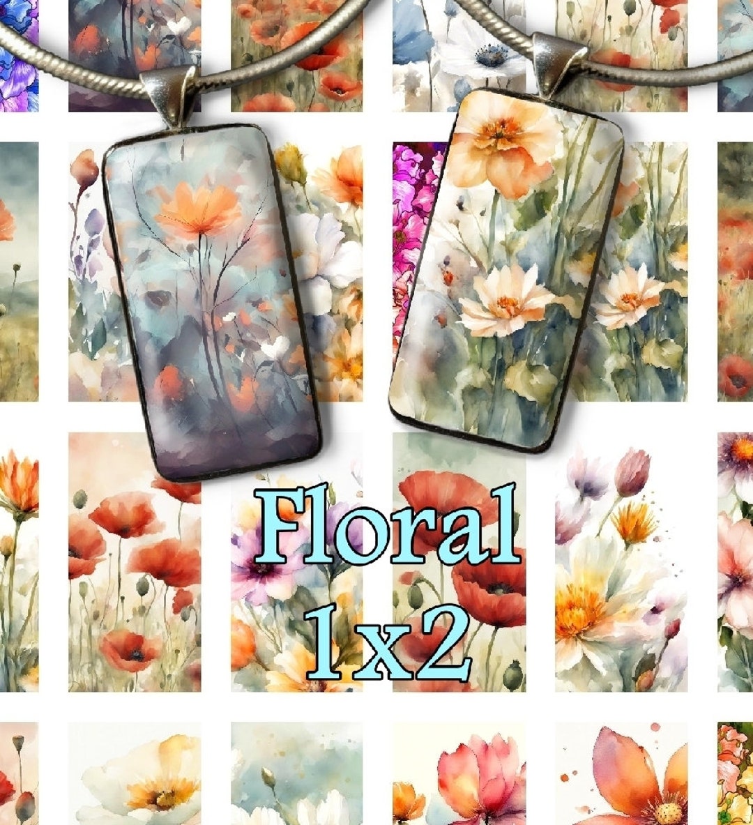 Flowers Printable Digital Download 1x2 Inch Pendants Earrings Magnets ...