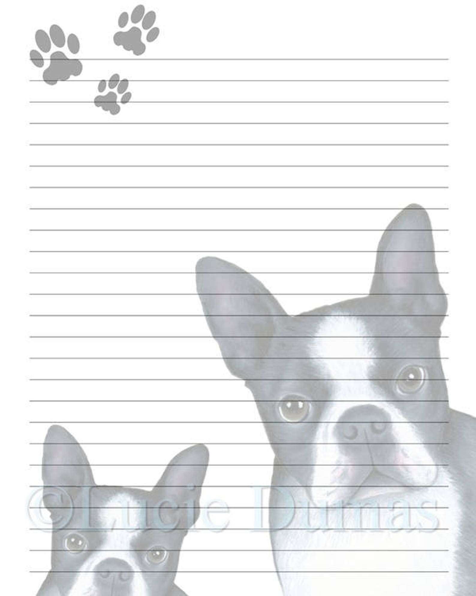 Digital Printable Journal Writing Lined Page Dog 128 Boston Terrier ...