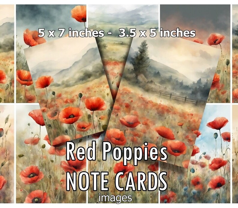 Red Poppies, Printable, Digital Download, 5x7, 3.5x5, Junk Journal ...