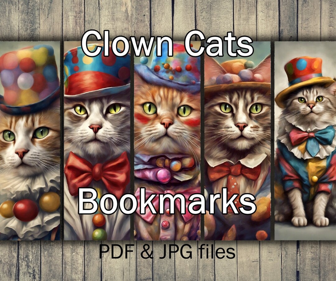 Clown Cats Bookmarks, Printable, Digital Download, Funny Cats, Cats ...