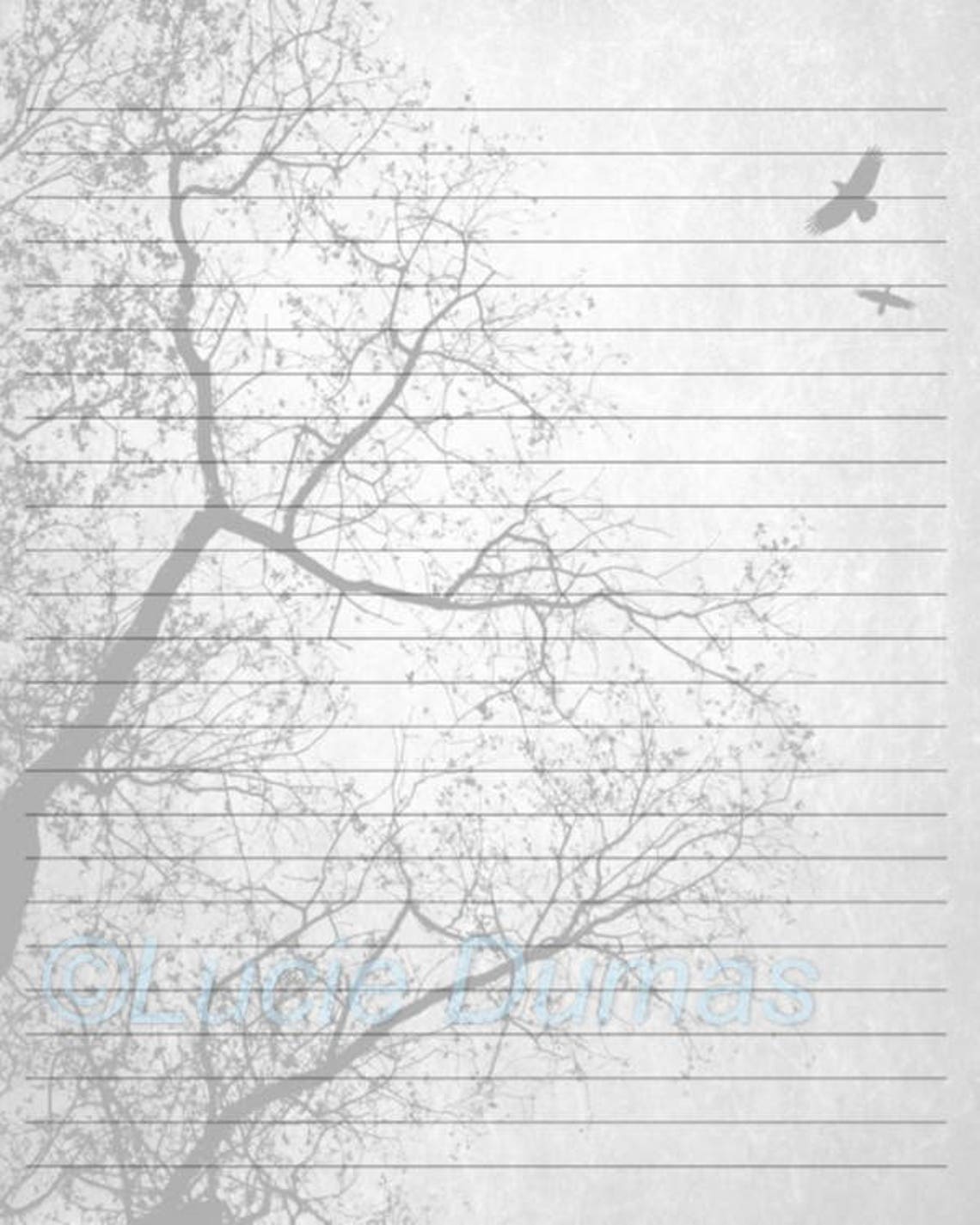 Digital Printable Journal Page Design 24 Tree Bird Stationary 8.5x11 ...