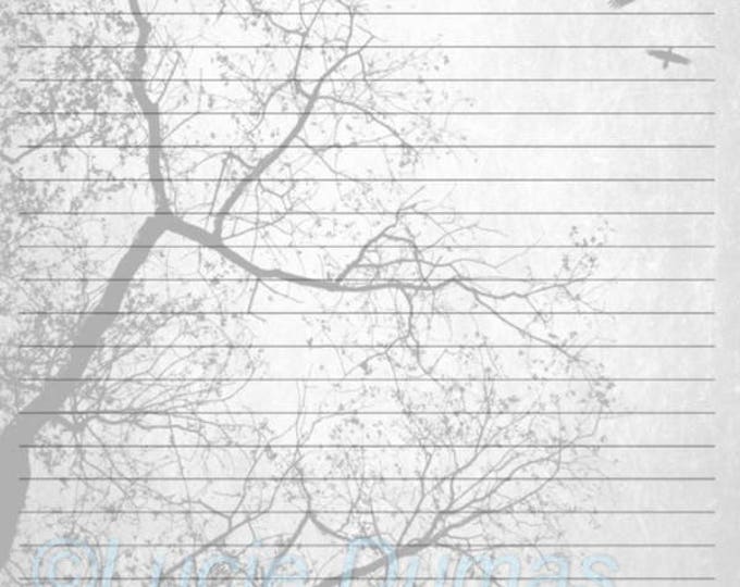 Digital Printable Journal Page Design 24 Tree Bird Stationary 8.5x11 ...