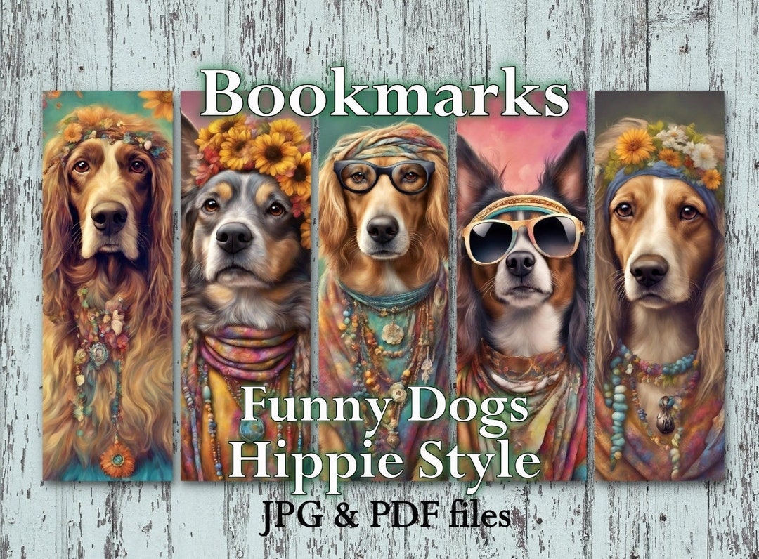 Funny Dogs Bookmarks, Printable, Digital Download, Hippie Style Dogs ...