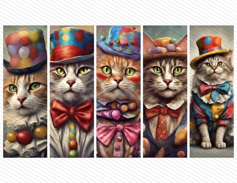 Clown Cats Bookmarks, Printable, Digital Download, Funny Cats, Cats ...