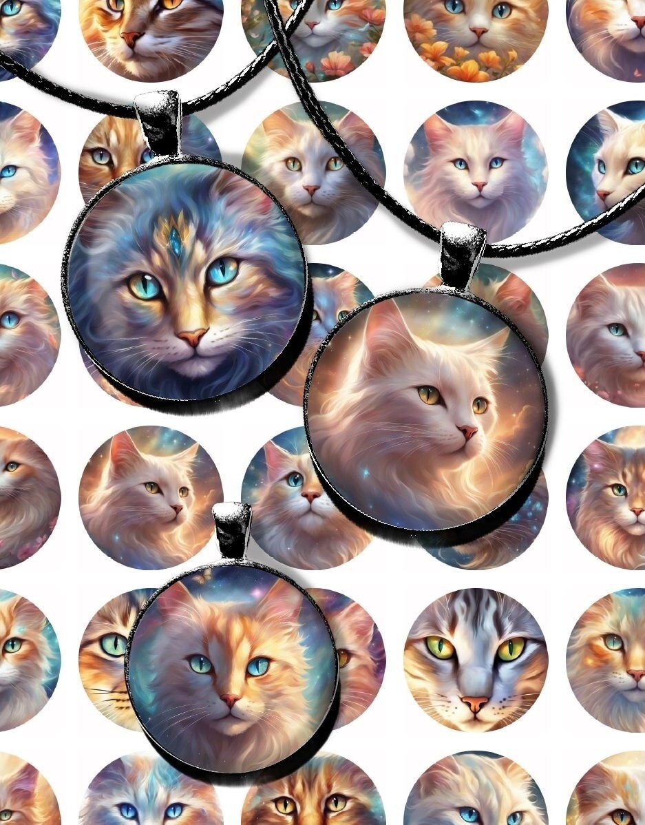 Cat Faces Printable Digital Download Circles Round 1.25 Inch, 30mm ...