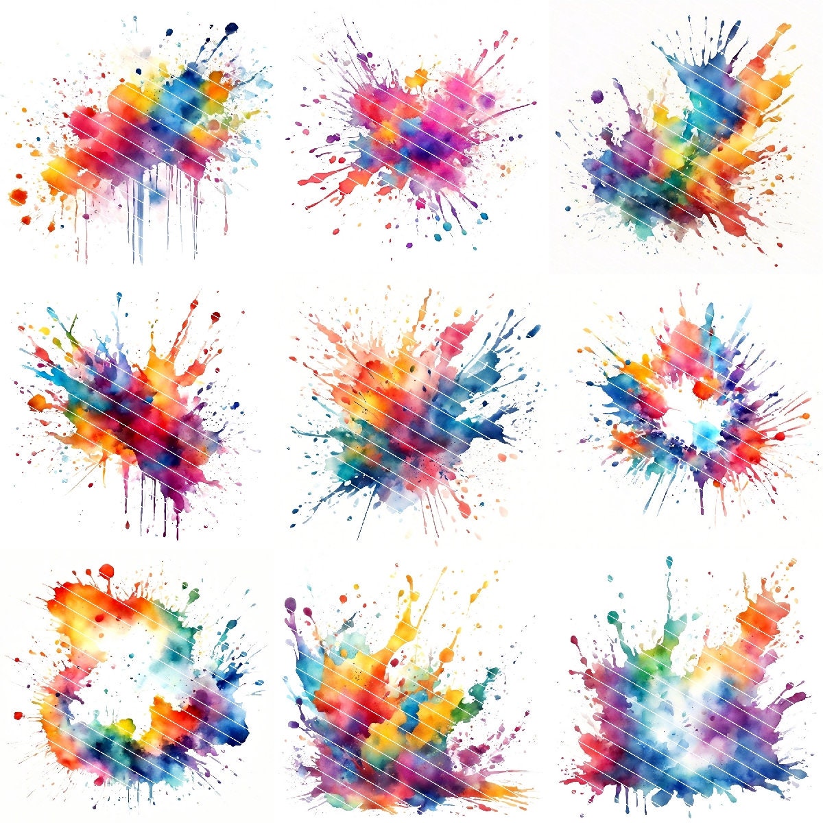 Watercolor Splashes, Splatters, Printable, Digital Download 6x6 Junk ...