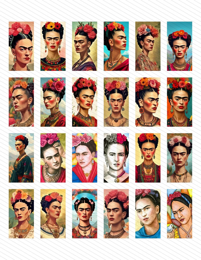 Frida Kahlo Printable Digital Download 1x2 Inch Pendants Earrings ...
