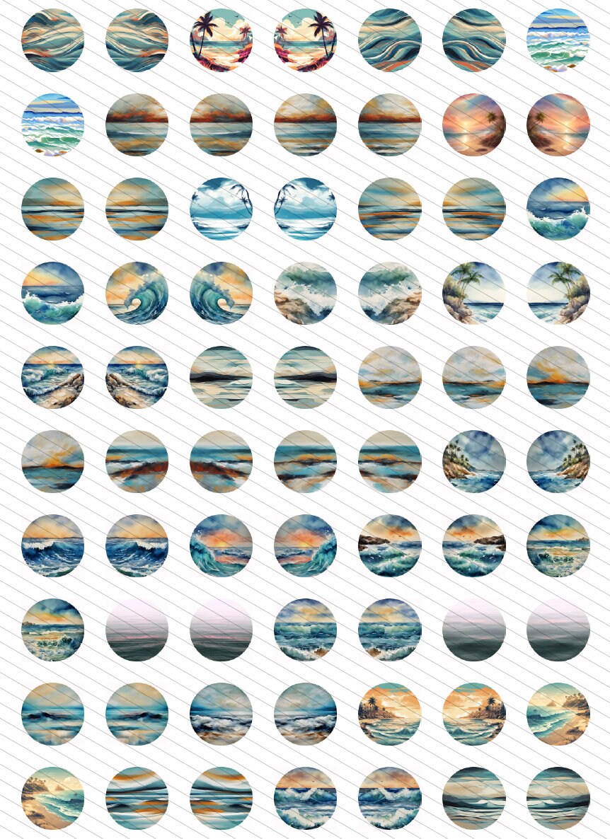 Ocean Beach Printable Digital Download Circles Round 1.25in 30mm 25mm ...