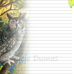 Digital Printable Journal Writing Lined Page Bird 68 Owl Stationary 8 ...