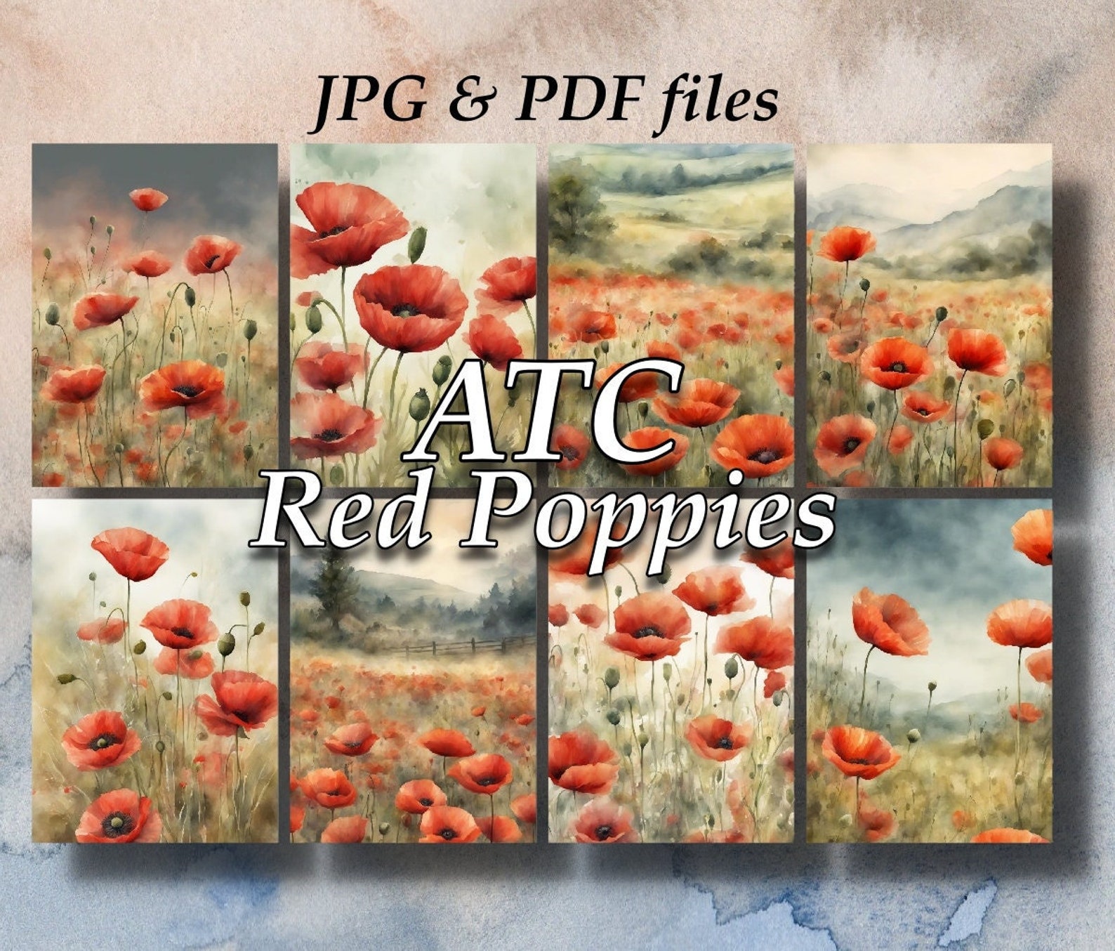 ATC Watercolor Red Poppies Printable Digital Download 2.5x3.5 Inches ...