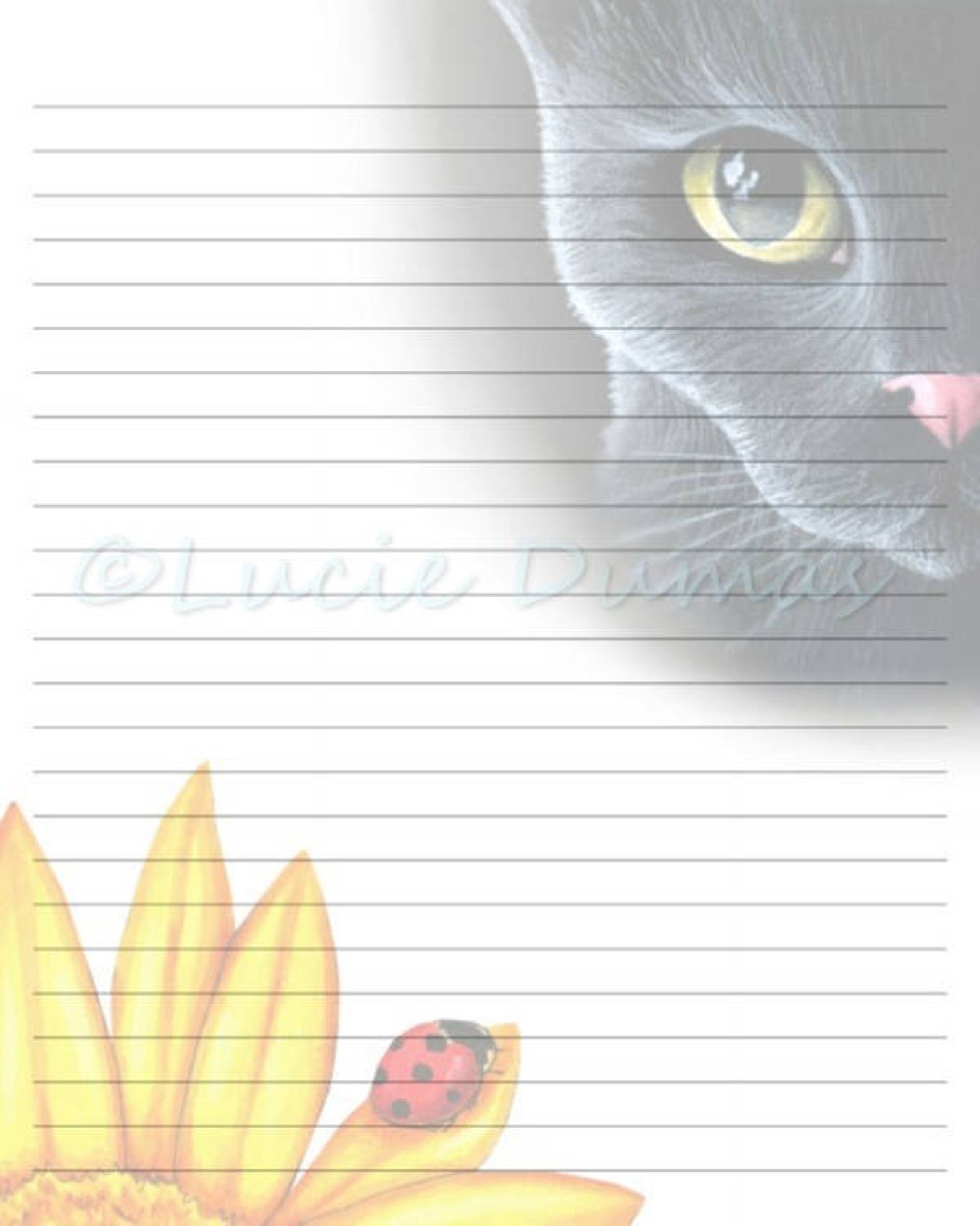 Digital Printable Journal Writing Lined Page Black Cat 510 Stationary 8 ...