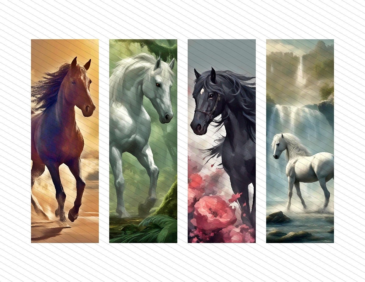 Bookmarks, Horses Bookmarks, Horse, Printable Digital Download, Set of ...