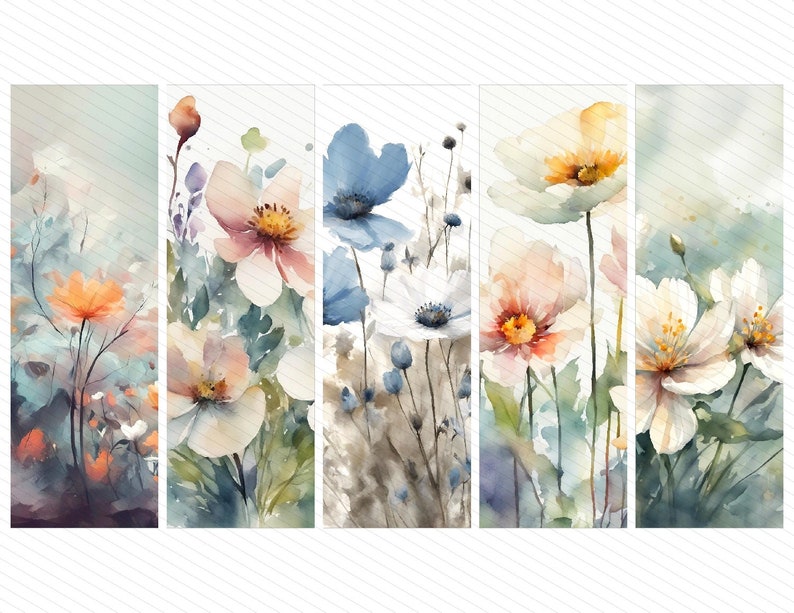 Bookmarks, Floral Bookmarks, Printable Digital Download, Watercolor ...