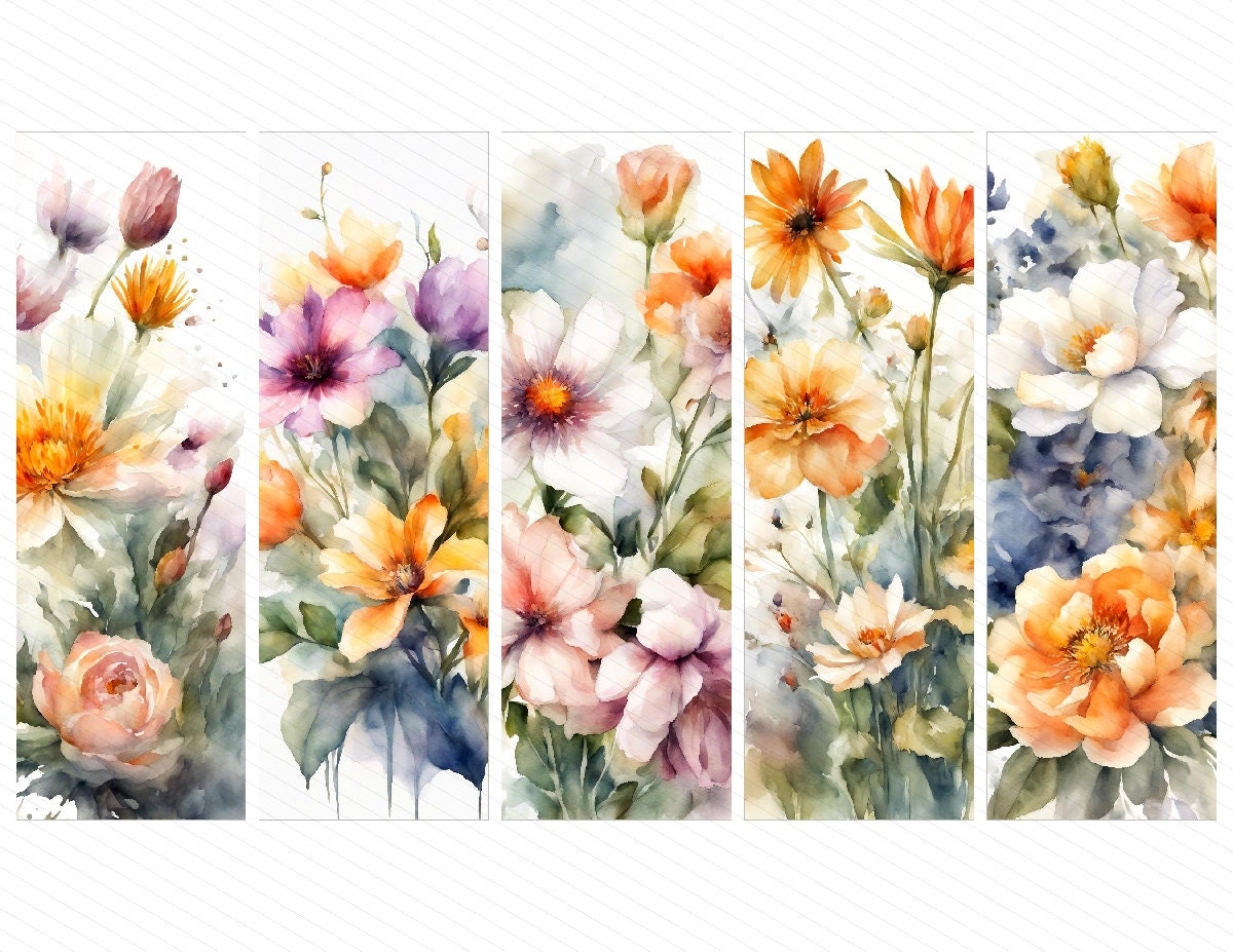 Bookmarks, Floral Bookmarks, Printable Digital Download, Watercolor ...