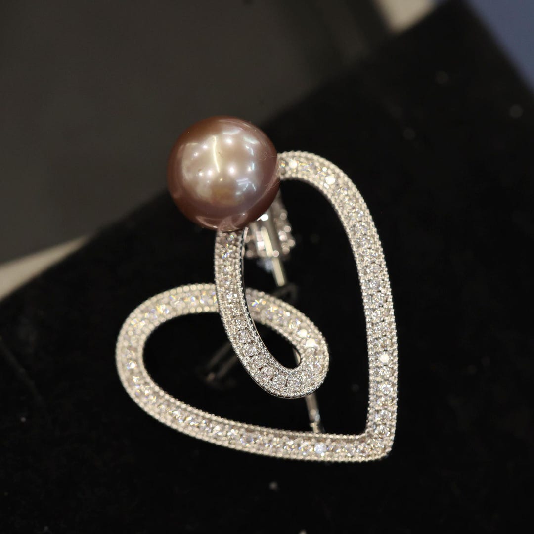 Edison Pearl Heart Brooch, Zircon 14K Gold Filled Pin - Etsy