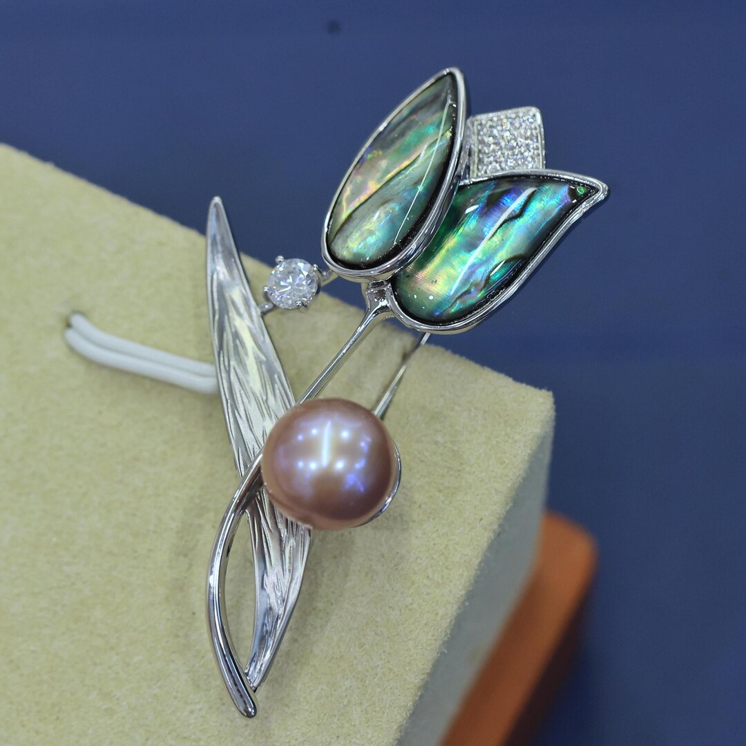 14K Gold-filled Purple Edison Pearl Brooch, Handmade Abalone Shell ...
