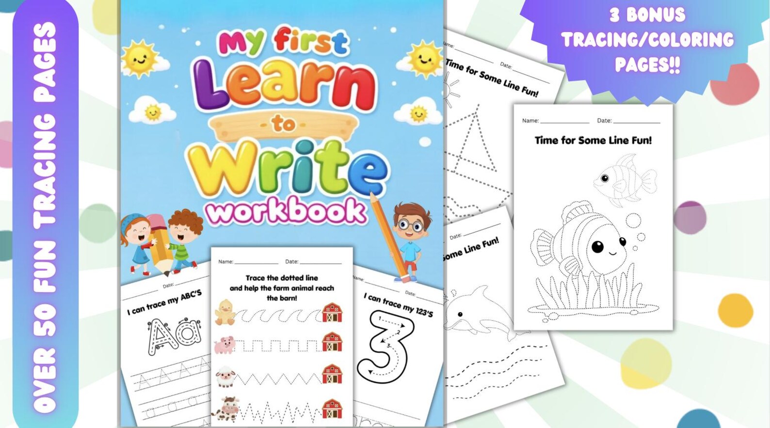 53 Line Tracing Worksheets Bundle, Line Trace Page Printable, Preschool ...