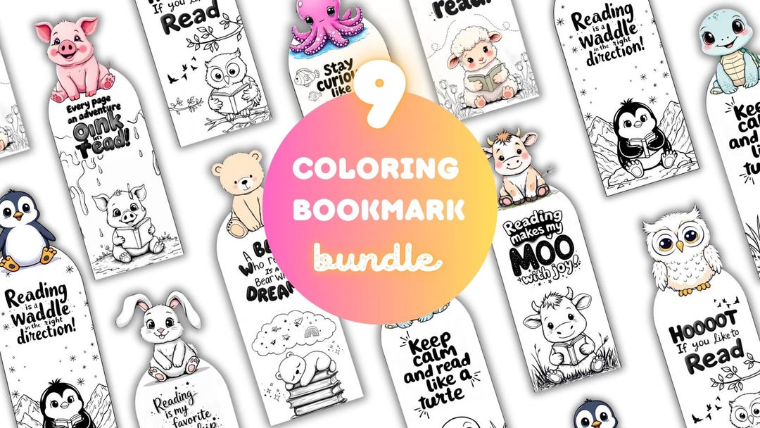 Printable Animal Bookmark Coloring Bundle, Cute Animal Bookmarks ...