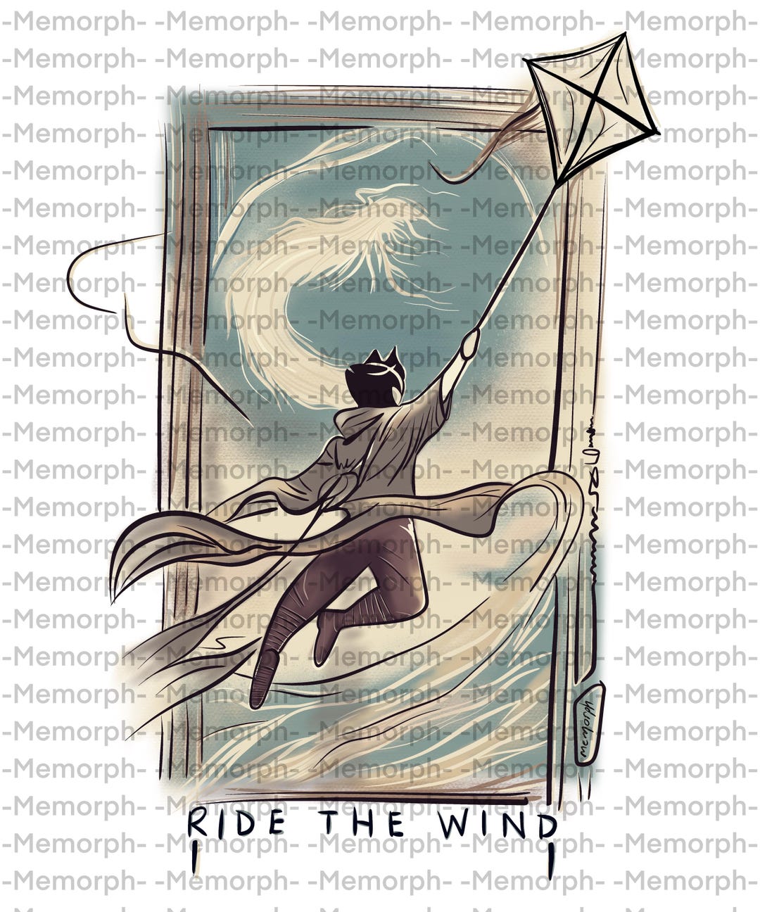 Minimalist Vintage Kite Anime Illustration – Ride the Wind, Digital Art ...