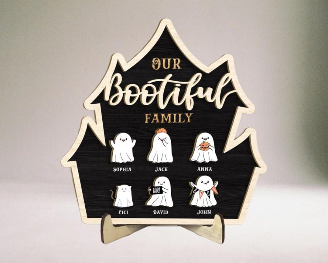 Personalized Ghost Family Wood Sign, Custom 2-layer Family Name Wooden ...