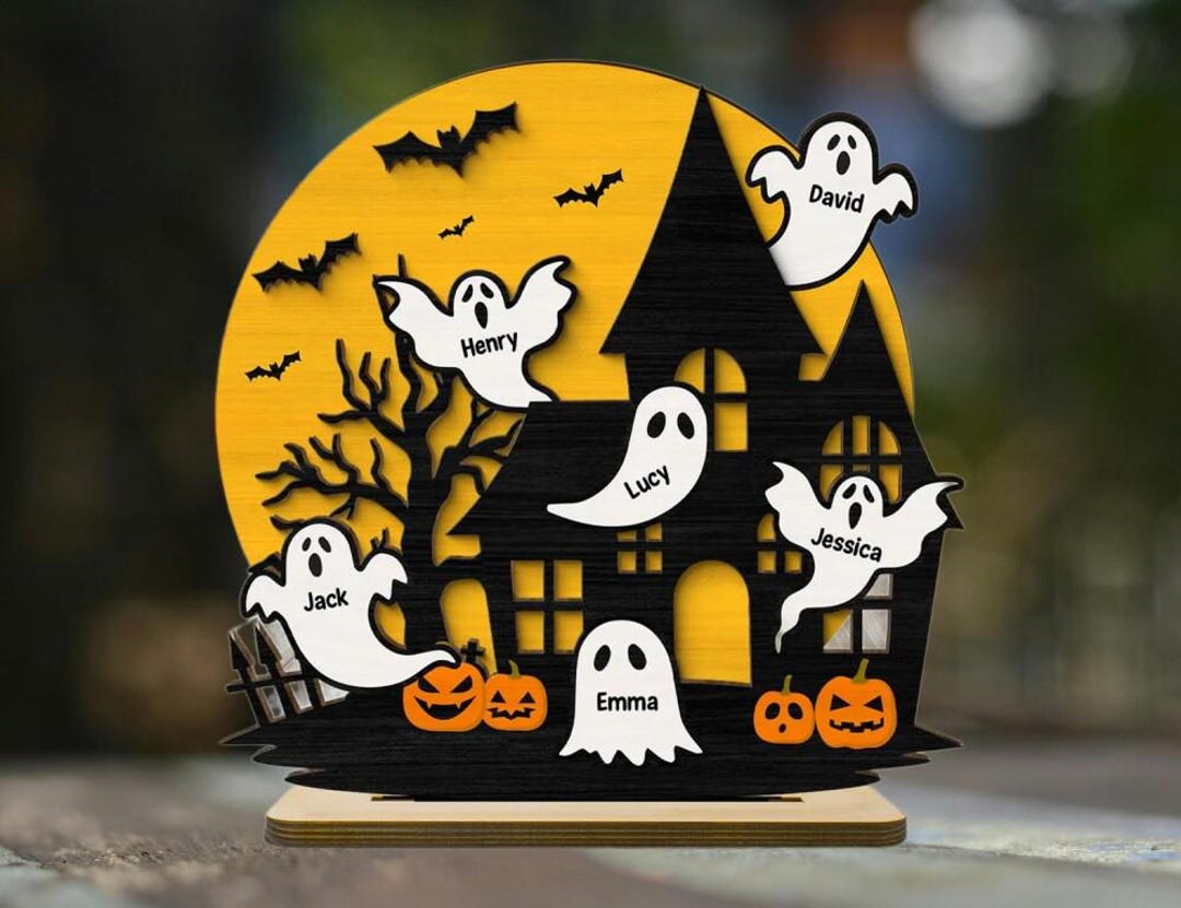 Personalized Haunted House Family Ghost Wooden Sign, Custom Halloween ...