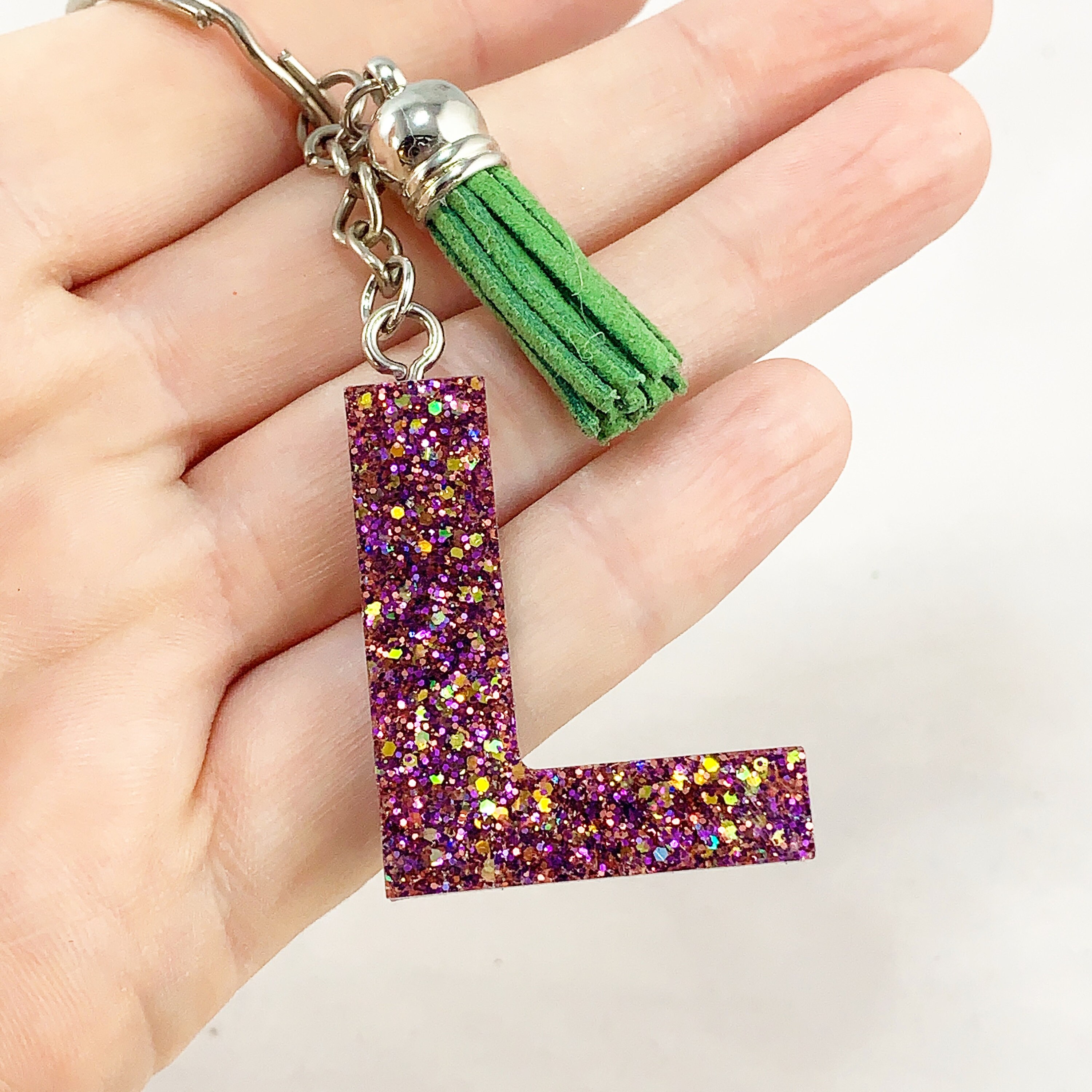Letter L Custom Glitter Keychain Initial with Tassel | Etsy
