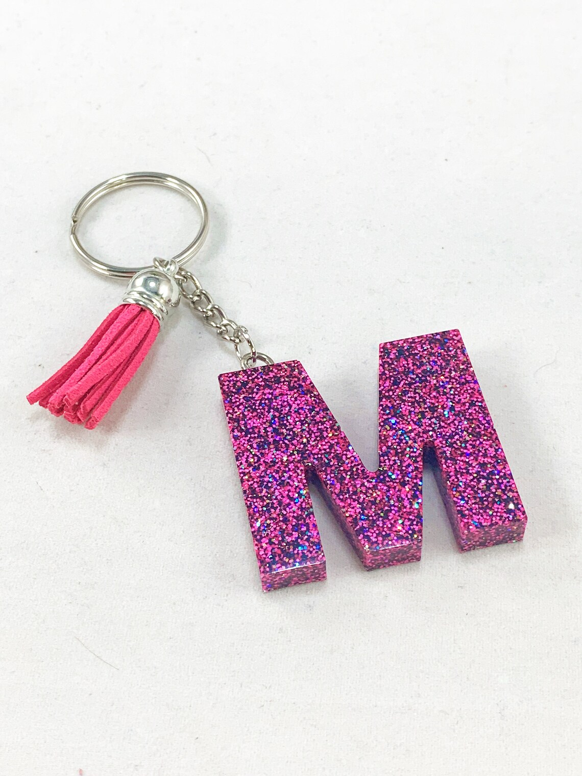 Letter M Custom Glitter Keychain Initial with Tassel | Etsy