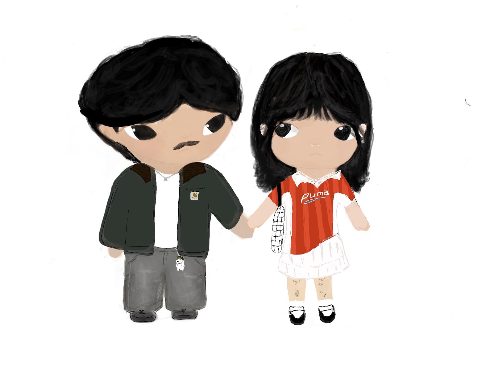 Custom Hirono Couple Portrait Illustration, Personalized Couple and ...