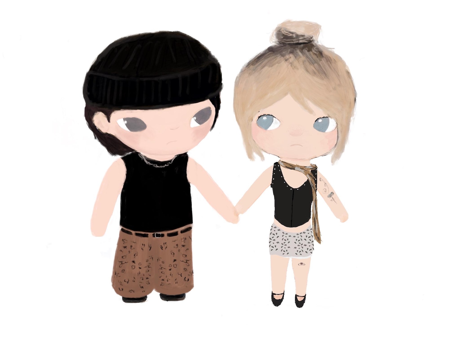 Custom Hirono Couple Portrait Illustration, Personalized Couple and ...