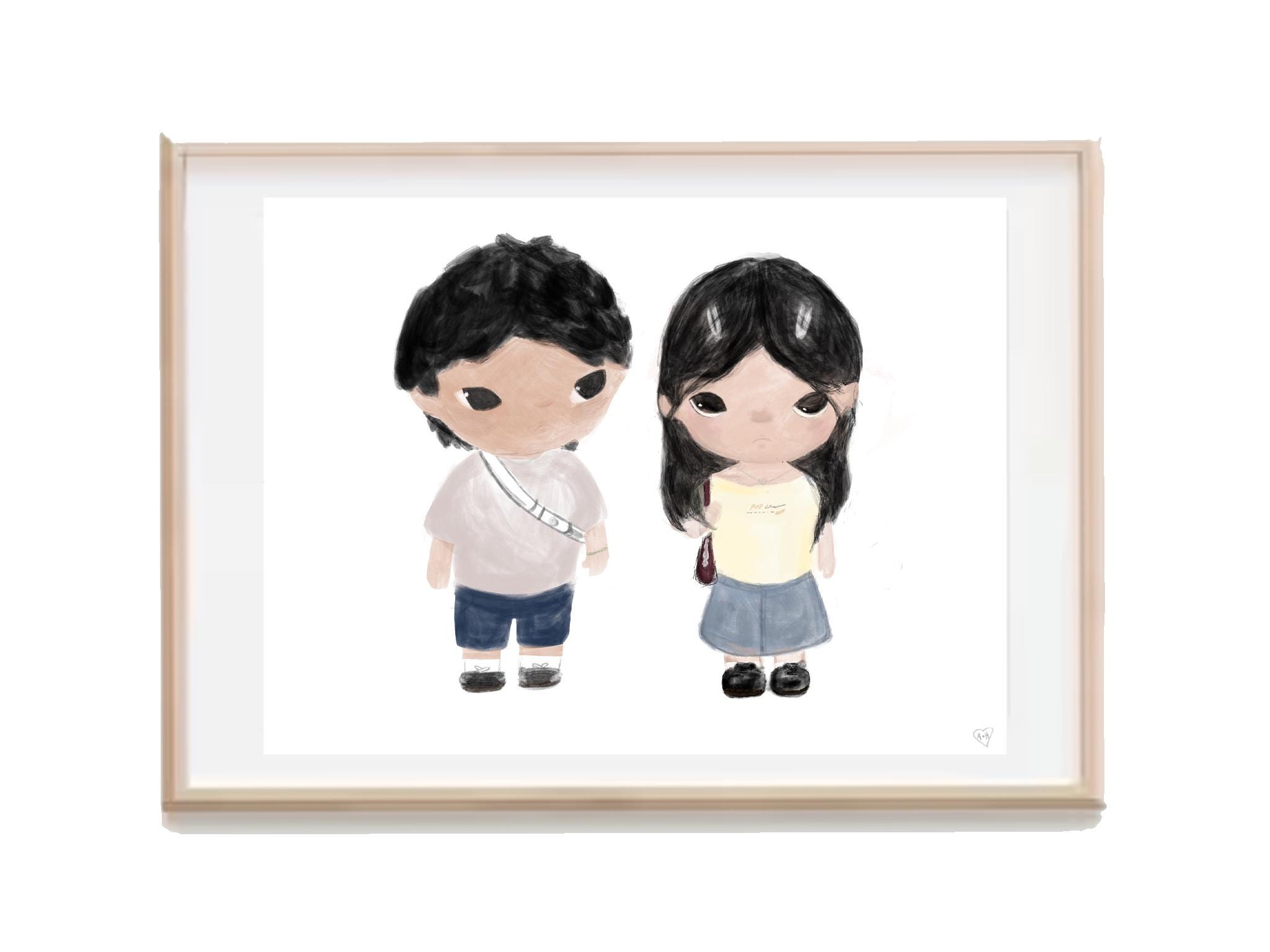 Custom Hirono Couple Portrait Illustration, Personalized Couple and ...