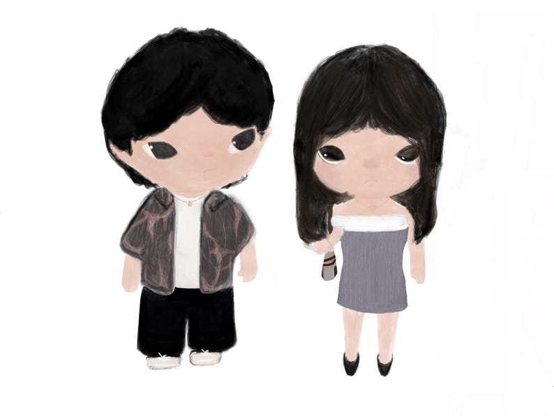 Custom Hirono Couple Portrait Illustration, Personalized Couple and ...