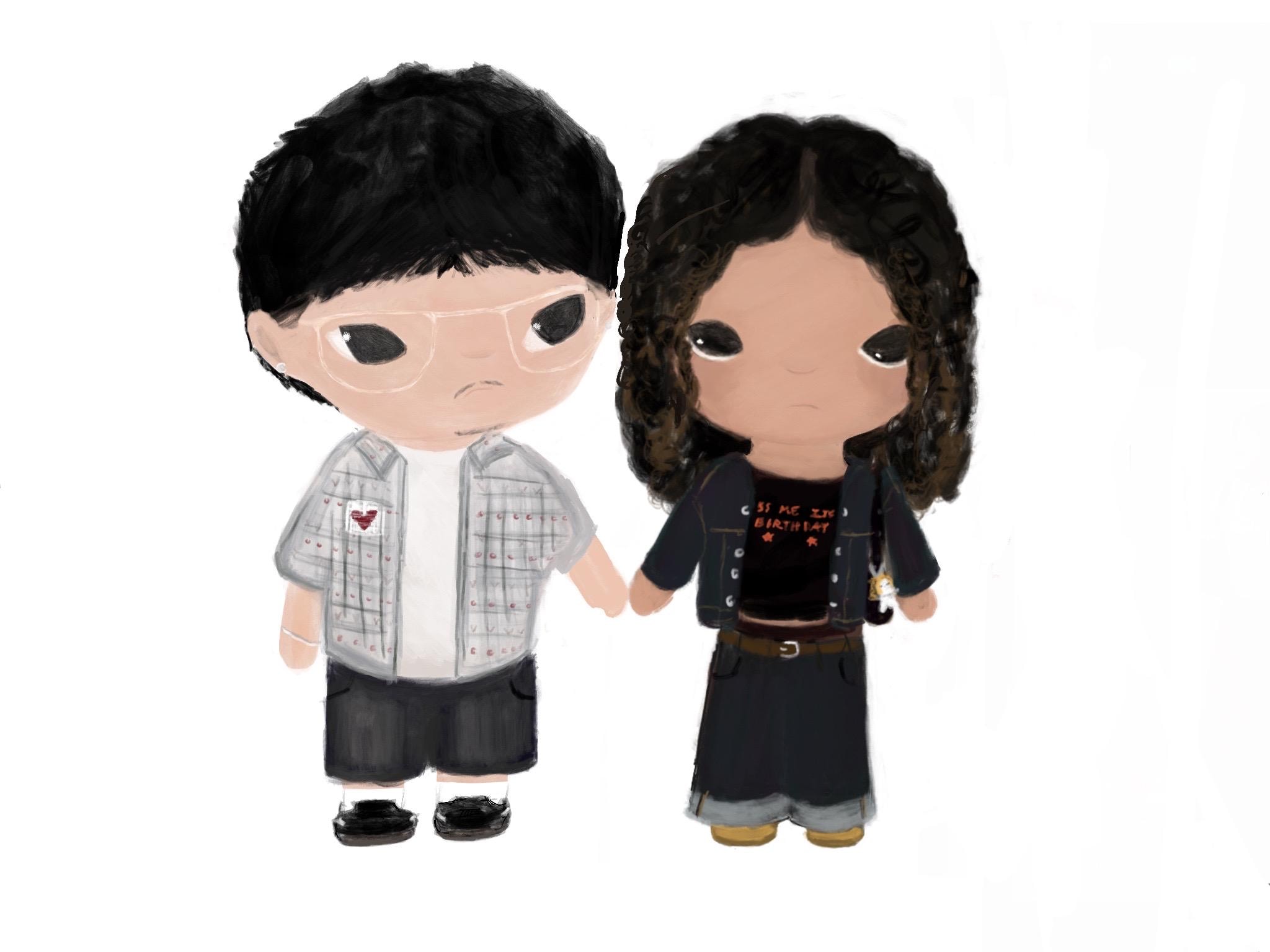Custom Hirono Couple Portrait Illustration, Personalized Couple and ...