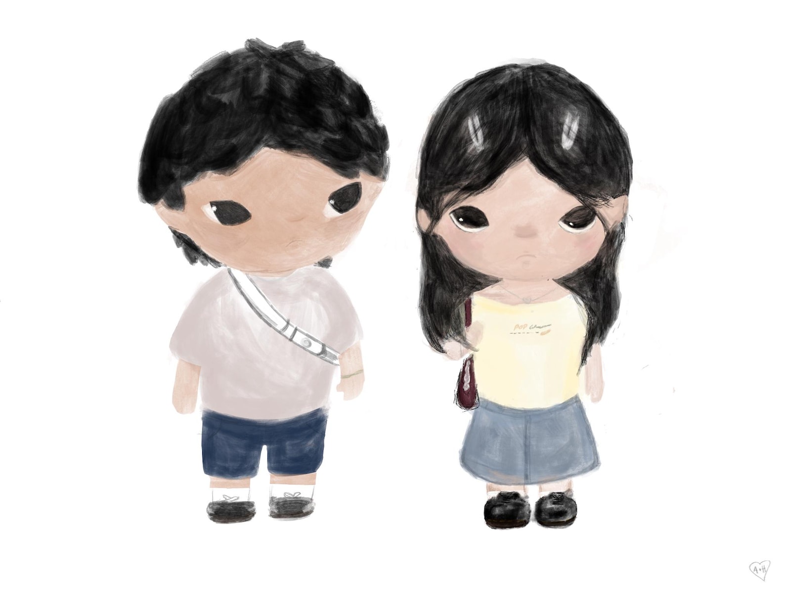 Custom Hirono Couple Portrait Illustration, Personalized Couple and ...
