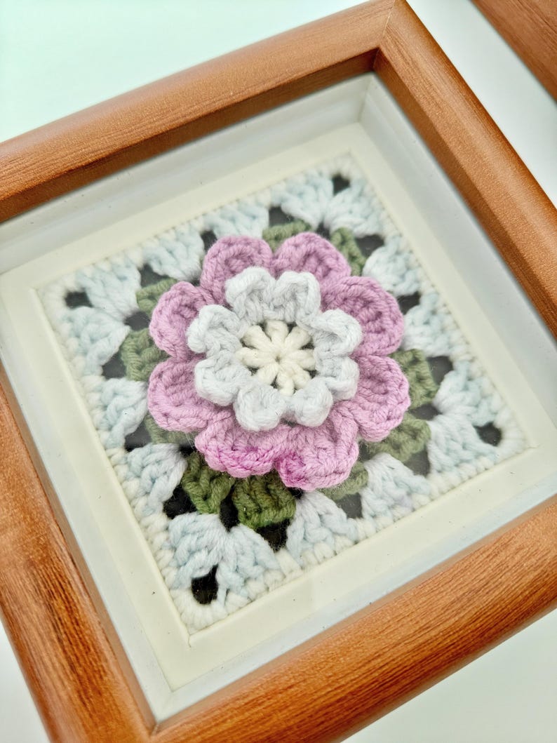 Crochet Granny Square Photo Frame Decor Handmade Flower Pattern Home ...