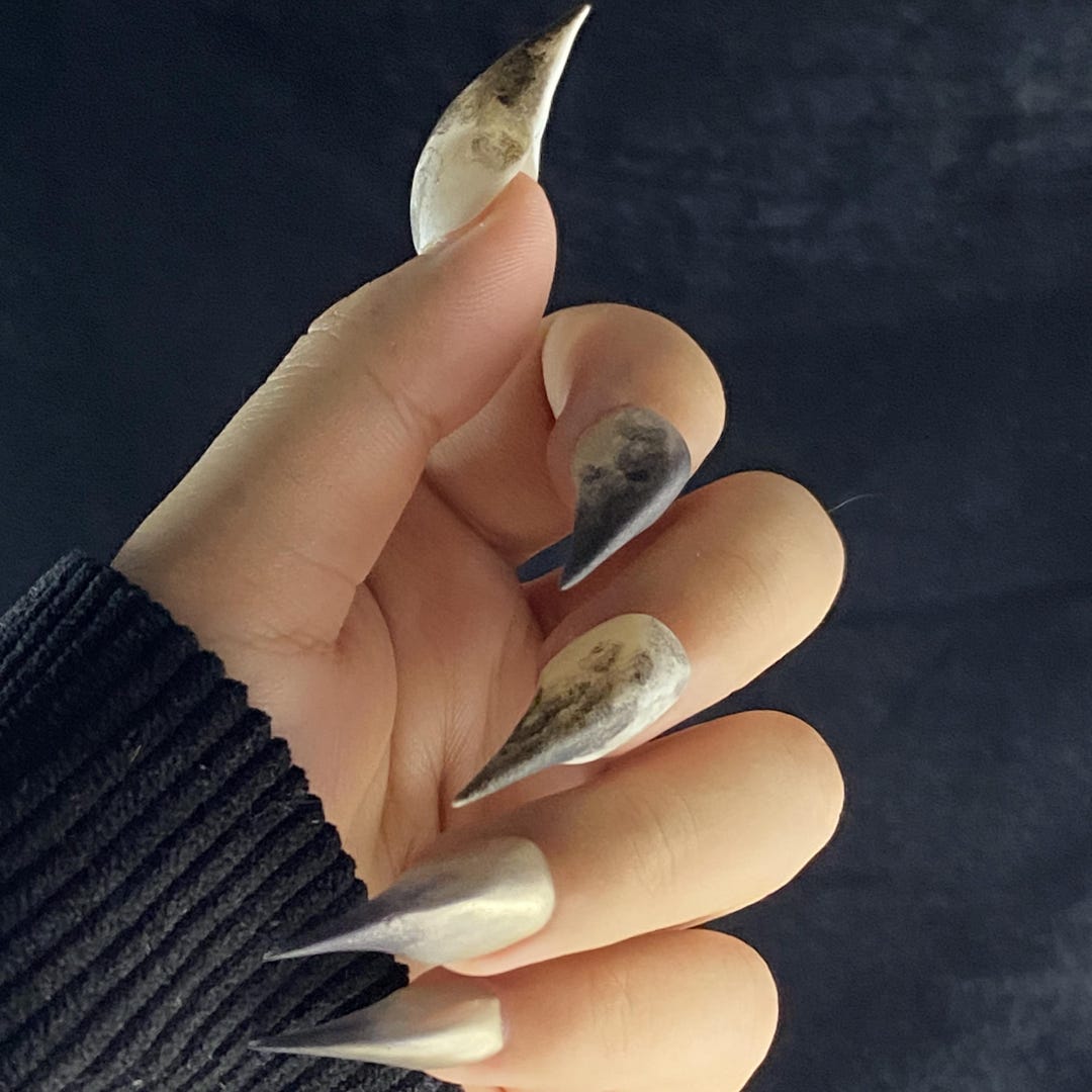 Black & White Ombre Dragon Claw Press-on Nails | Press on Claw Nails | Fox Nails | 3D Dragon ...