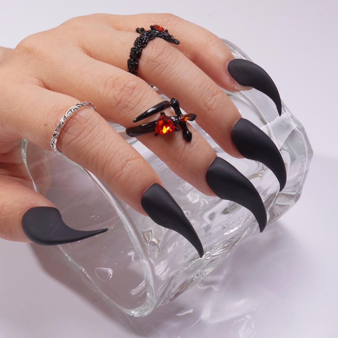 Jet Black Dragon Claw Press-on Nails | Press on Claw Nails | Fox Nails ...