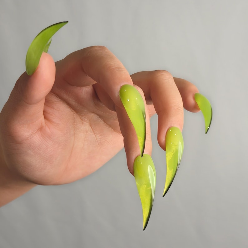 Handmade Neon Green Glow Bloodline Dragon Claw Nails, Extra Long Sharp ...