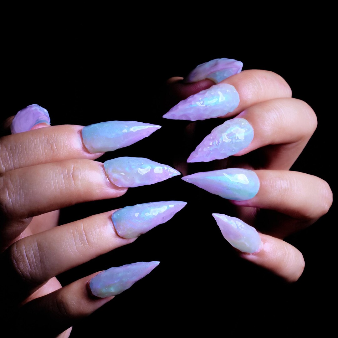 Purple Water Ripple Dragon Claw Press-on Nails | Mermaid Core Ombre ...