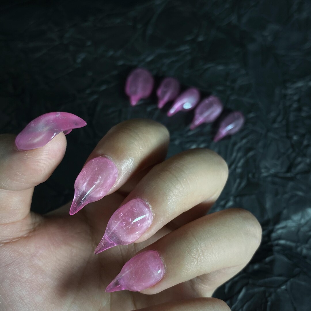 Nikkinails- Pink Short Cat Claw Dragon Claw Press-on Nails | 3D Sharp ...