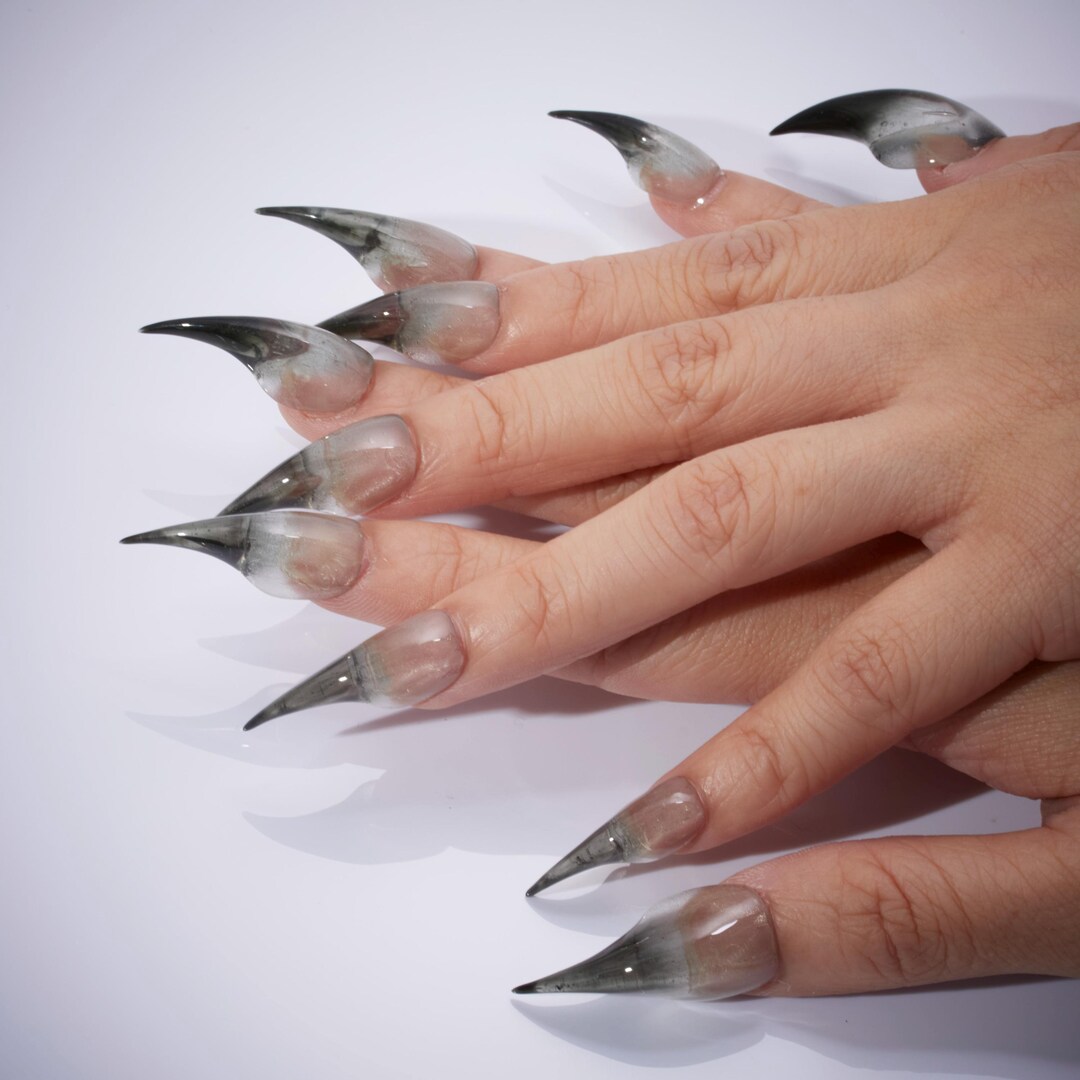 Black Icy Gradient Eagle Claw Press on Nails | Vampire Claw Nails | Fox Nails | 3D Dragon Claw ...