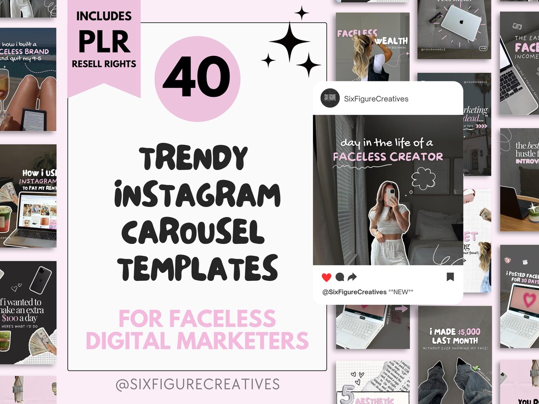 Faceless Instagram Carousel Templates: PLR Resell Rights, Canva ...