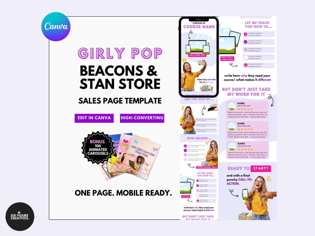 Stan Store & Beacons Sales Page Template: Girly Pop Canva Design ...