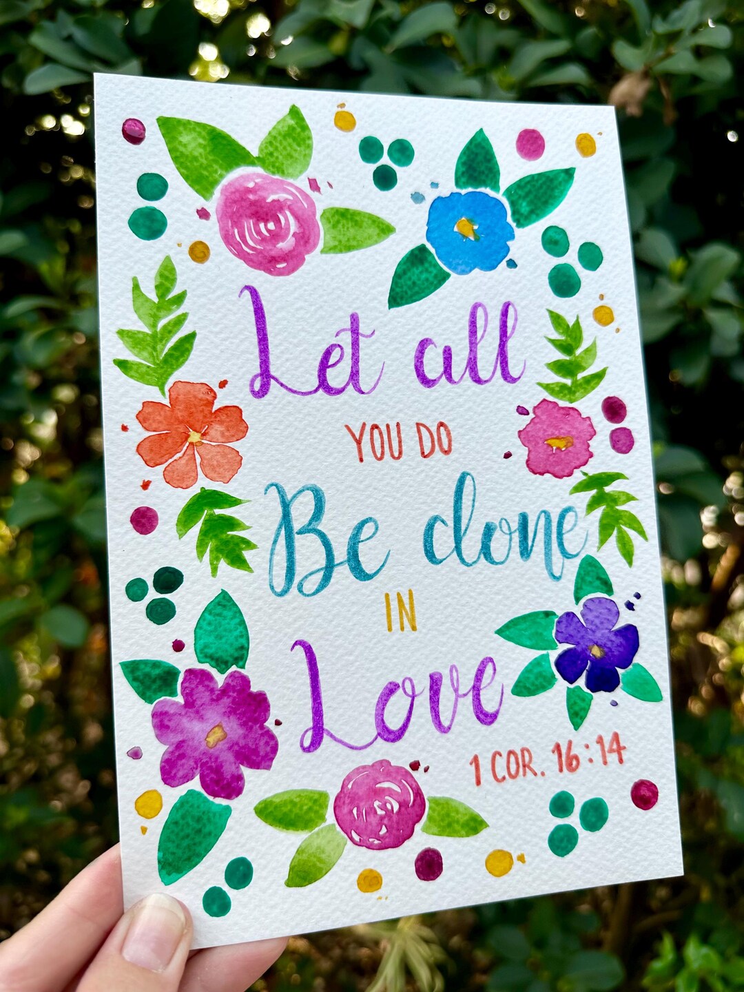Love - Original Christian Art, Colorful Floral, Bible Verse Watercolor ...