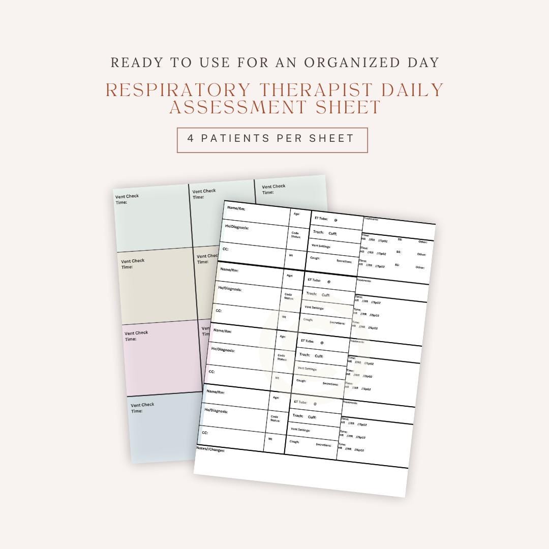 RT Patient Assessment Sheet | Respiratory Therapy Report | Ventilator ...