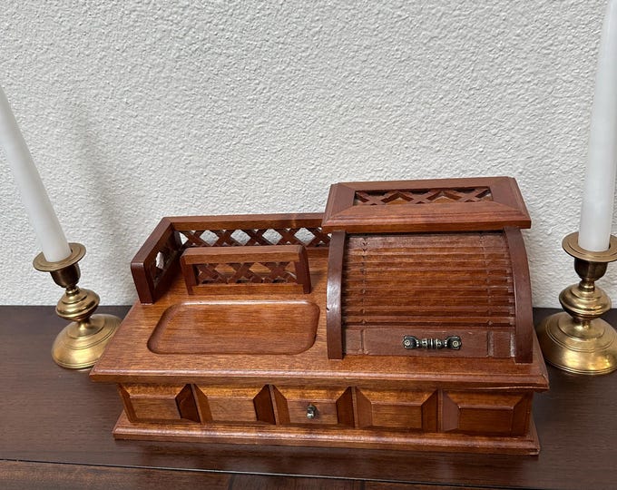 Vintage Roll Top Wooden Desk/dresser Valet Box With Drawer - Men's ...
