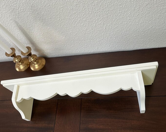 White Wooden Scalloped 20" Floating Wall Shelf - Farmhouse/country ...