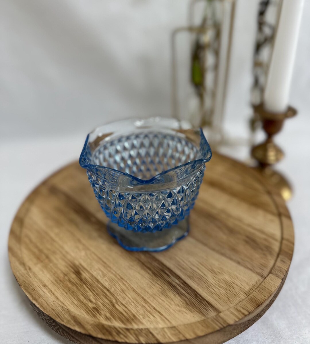 Vintage Indiana Glass Diamond Point Ice Blue Candy/sugar/dessert Bowl ...