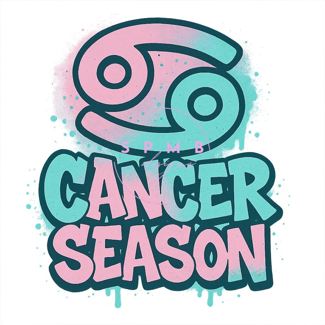 Cancer Season Graffiti PNG | Light Pink & Teal Zodiac Art (digital ...