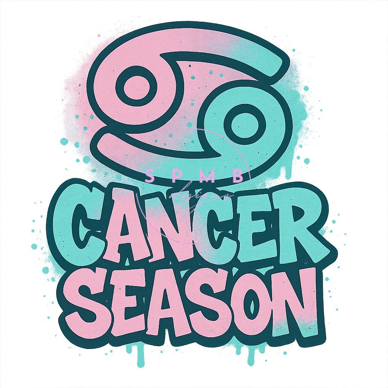 Cancer Season Graffiti PNG | Light Pink & Teal Zodiac Art (digital ...